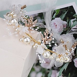 Didder Flower Tiaras for Girls, Flower Girl Headband Headpiece Tiaras for Women Flower Crown Tiaras and Crowns for Women Crystal Pearl Flower Tiara Hair Vine Wedding Hair Accessories for Bride