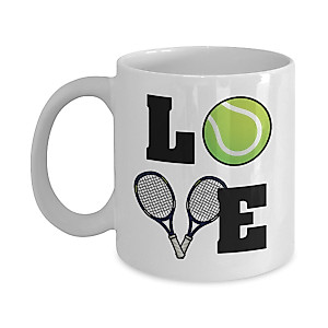 Love Tennis Ball and Racket Coffee & Tea Gift Mug, Gifts and Accessories for Men & Women Tennis Player (11oz)