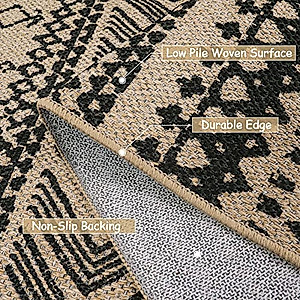 Lahome Boho Easy Jute Area Rug - 3x5 Machine Washable Front Door Mat Black Entryway Rug Geometric Kitchen Rugs, Southwestern Non Slip Indoor Outdoor Rug Kitchen Carpet for Living Bedroom Office Foyer