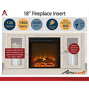 Ameriwood Home Carson Fireplace TV Stand for TVs up to 70 Inch, Replaceable Electric Fireplace Insert Heater, Realistic Log and Flame Effect, For Living Room or Bedroom, Black