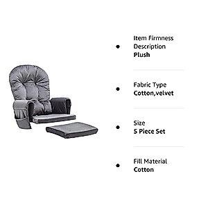 Paddie Glider Rocker Replacement Cushions with Storage Velvet Washable Non Slip for Glider Rocking Chair, 5PCS, Dark Grey