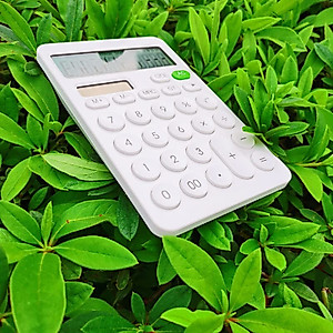 MJWDP 12 Digit Desk Calculator Large Big Buttons Financial Business Accounting Tool White Battery and Solar Power