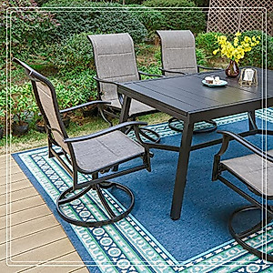 HERA'S HOUSE 7 Pieces Patio Dining Set, Outdoor Dining Set for 6, 6 x Dining Chair, 1 x Rectangular Expandable Large Surface Metal Dining Table for Patio, Lawn, Garden, Porch