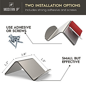 Modern JP Metal Adhesive Hooks for Disney Ears (6-Pack) - Optional Screws Included, Minimalist Disney Ear Holder, Strong Hold Headband Holder - Stainless Steel, Silver