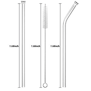 6 PCS Reusable Glass Drinking Straw, Replacement Straw 7.88'' x 8MM Clear Practical Straw for 20/30/32oz Tumblers Smoothie Straws 3 Straight 3 Bent with 1 Cleaning Brush for Coffee Tea Juice Milkshake