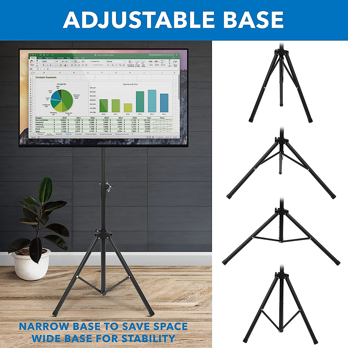 Mount-It! TV Tripod Stands for Flat Screens - Holds 77 Pounds and Carries 43-65 Inch Flat or Curved Screens | TV Floor Stand Adjustable Max Height of 6 Feet | Portable Tv Stands Assembles in Seconds