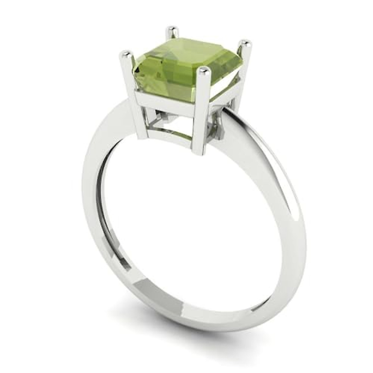 Clara Pucci 1.50 ct Asscher Cut Solitaire Natural Peridot Engagement Wedding Bridal Promise Anniversary Ring 18K White Gold Size 4.75