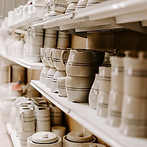 Martinez Pottery Hand Made Heritage Blue Stripe Stoneware Chicken Cooker