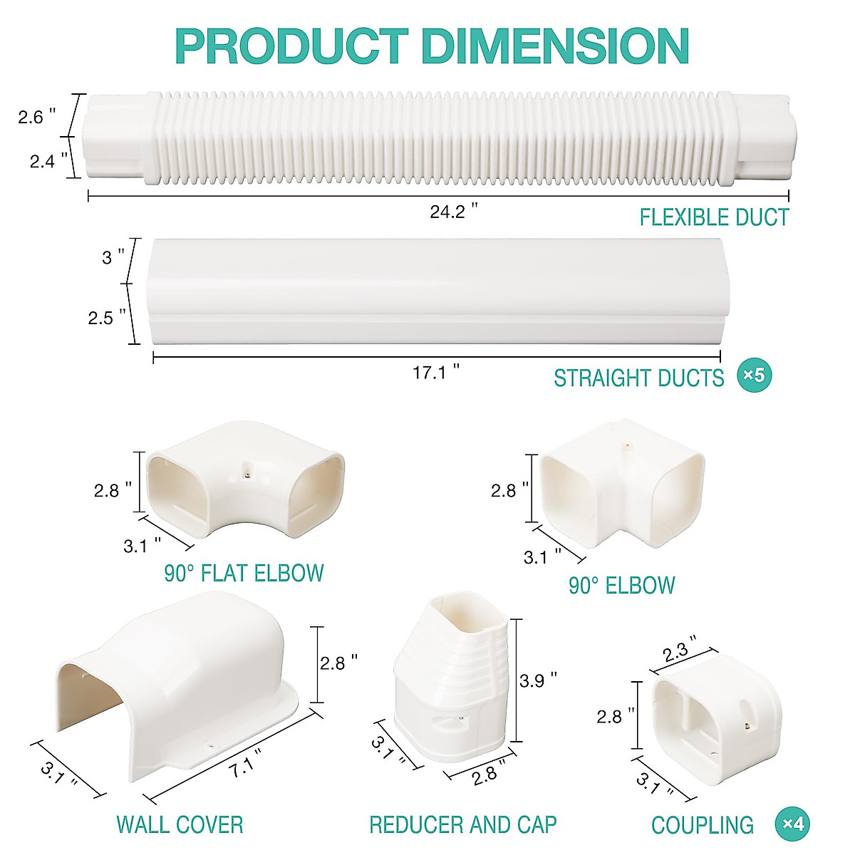 OSMOFUZE 3" W 10Ft L Mini Split Line Set Cover Kit, Air Conditioner Decorative PVC Line Cover Kit for Mini Split AC and Heat Pumps
