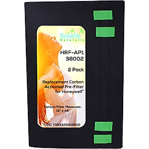 Breathe Naturally Replacement Filters Compatible with Honeywell Air Purifier 38002, HRF-APP1 & More - Activated Charcoal Prefilter - Made in USA - 16" x 48" x 0.2" (Pack of 2 Carbon Prefilters)
