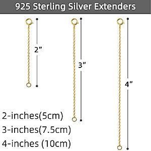 Necklace Extender, Necklace Extenders Gold Chain Extenders for Necklaces Gold Necklace Extender Sterling Silver 925 2inch 3inch 4inch