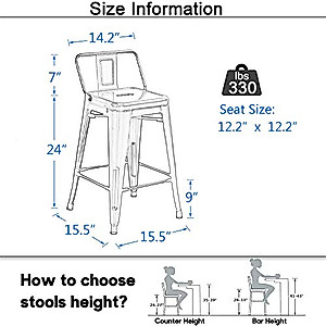 Aklaus Metal Bar Stools Set of 4 Barstools Counter Height Bar Stools with Back Industrial Bar Stools Indoor Outdoor Kitchen Dining Chairs Modern Bar Chairs Distressed Navy Blue 24inch Stools