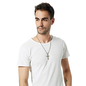 REVEMCN Stainless Steel Jesus Cross Pendant Necklace for Men Women 20-24 Inches Rolo Chain Christian Gifts for Men Faith