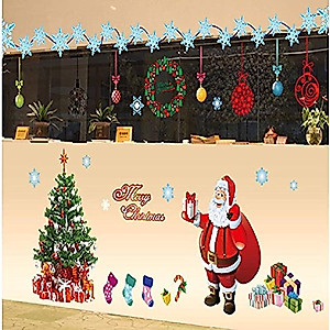 YULOONG Christmas Windows Static Stickers Clings Removable Vinyl Santa Claus Christmas Tree Snowman Snowflake Deer DIY Wall Window Door Mural Showcase Decal Sticker