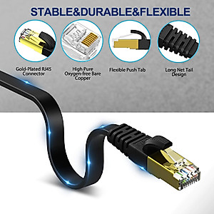 KASIMO Cat 7 Ethernet Cable 5 FT, Cat 7 Gigabit LAN Network Cable RJ45 High-Speed Flat Ethernet Cable 10Gbps 600Mhz/s STP Compatible with PC,Game Console,PS4, PS5,Switch,Modem,Smart TV,Patch Panel