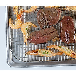 MASTERRACK 100% 304 Stainless Steel Cooling Rack and Wire Grate For Full Size Sheet Bun Pan,Real Heavy Duty 3.20LB, Roasting,Drying,Commercial Quality, Healthy Material