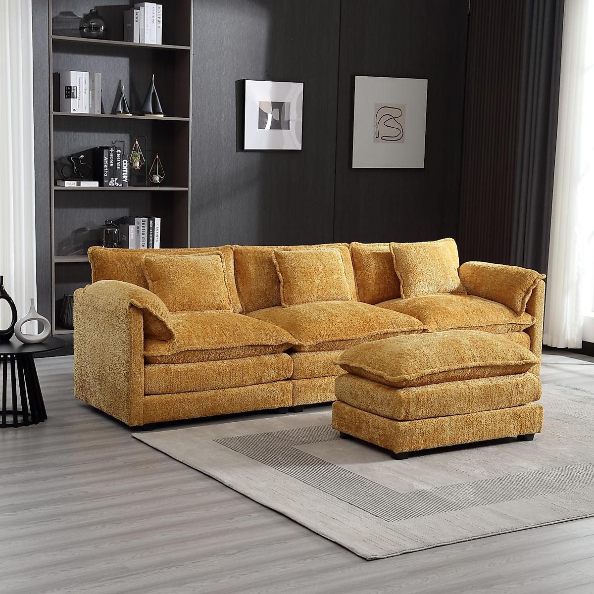 NDPQN 112" Oversized Sectional Sofa, Modern Boucle L Shaped Couch, Comfy Modular Sofa Sleeper with Moveable Ottoman & Memory Foam, Cloud Couch for Living Room (Yellow)