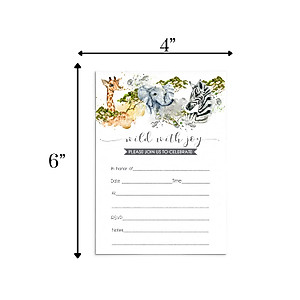 Paper Clever Party Jungle Baby Shower Invitations and Envelopes Pack of 15 – Fill In Blank Invites for Boys Baby Shower, Reveal, Birthday – Royal Safari Animal Event – Printed 4x6 Size Cards