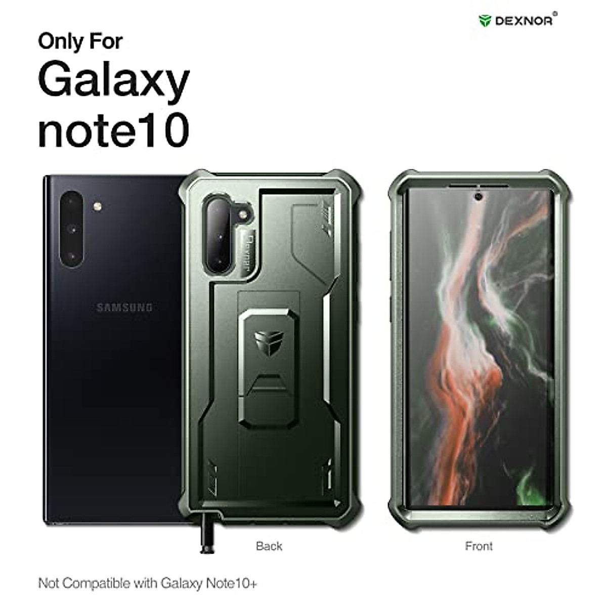 Dexnor for Samsung Galaxy Note 10 Case, [Built in Screen Protector and Kickstand] Heavy Military Grade Protection Shockproof Protective Cover for Samsung Galaxy Note 10,Army Green