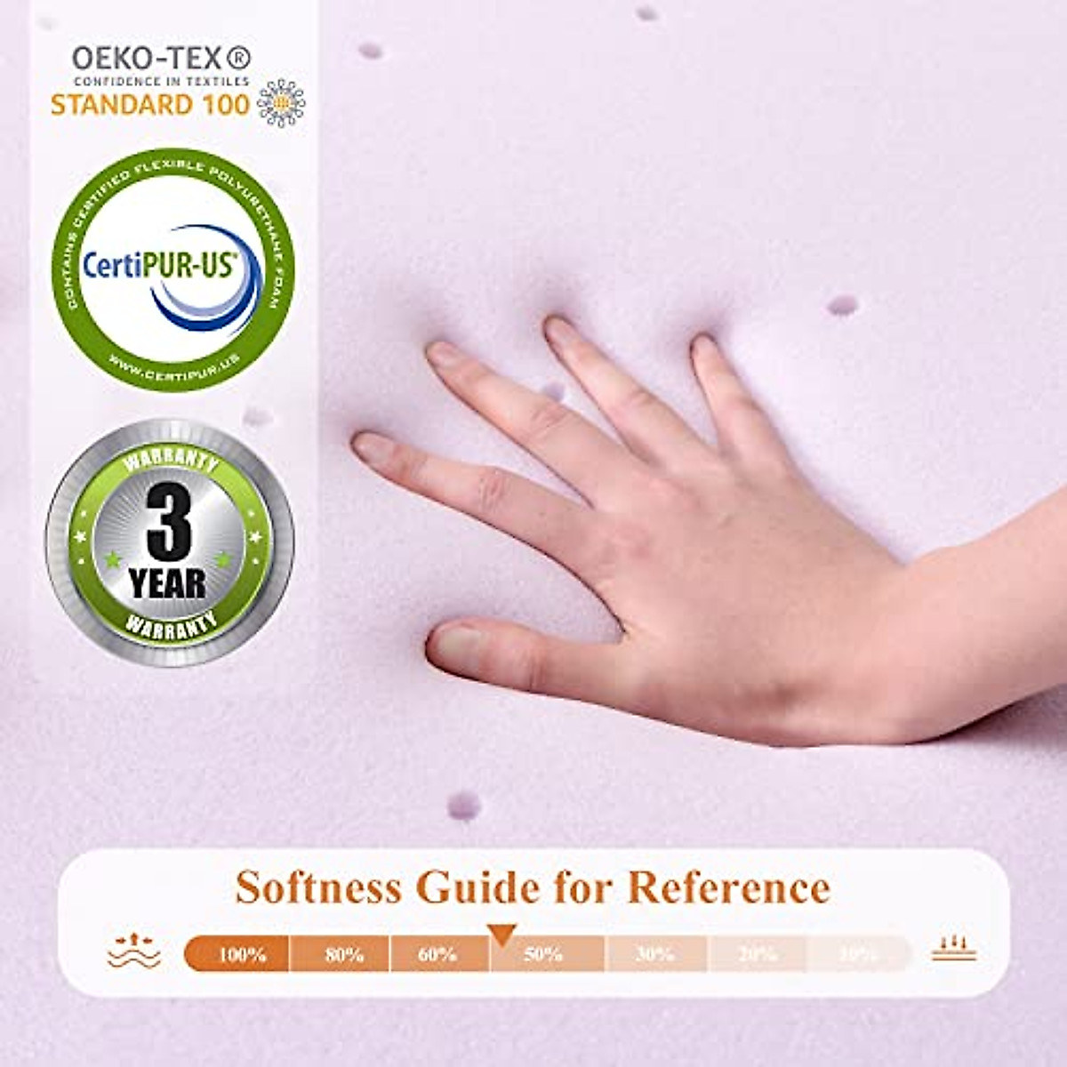 NeuType 3 Inch Memory Foam Mattress Topper Queen Size Mattress Topper Soothing Lavender Infused Cooling Gel Infused Bed Topper CertiPUR-US Certified, Foam Mattress Pad for Pressure-Relieving