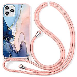 Pnakqil Compatible with OnePlus 9 Case 6.55 inch, Crossbody Adjustable Necklace Lanyard with Fashion Pattern Design Soft Pink TPU Shockproof Protective Case for OnePlus 9, Marble