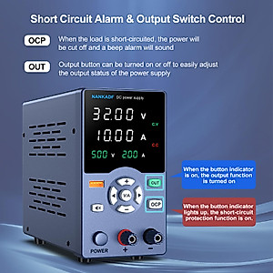 DC Power Supply, Variable Power Supply with Output Button, USB Fast Charging Port, Bench Power Supply with OCP Short Circuit Alarm, USB Output Current Display, Mute Mode (30V 10A)