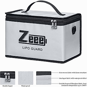 Zeee Lipo Safe Bag Battery Fireproof Bag Large Capacity Storage Guard Battery Safe Pouch for Storage Charging - 10 Cell Adjustable Battery Safe Bag(10.6x6.7x6.7in)