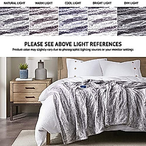 Beautyrest Zuri Reversible Faux Fur to Mink Electric Blanket, Auto Shut Off, Virtually Zero EMF, Multi Heat Setting, UL Certified, Machine Washable, Grey Tip Dye Throw 50x70