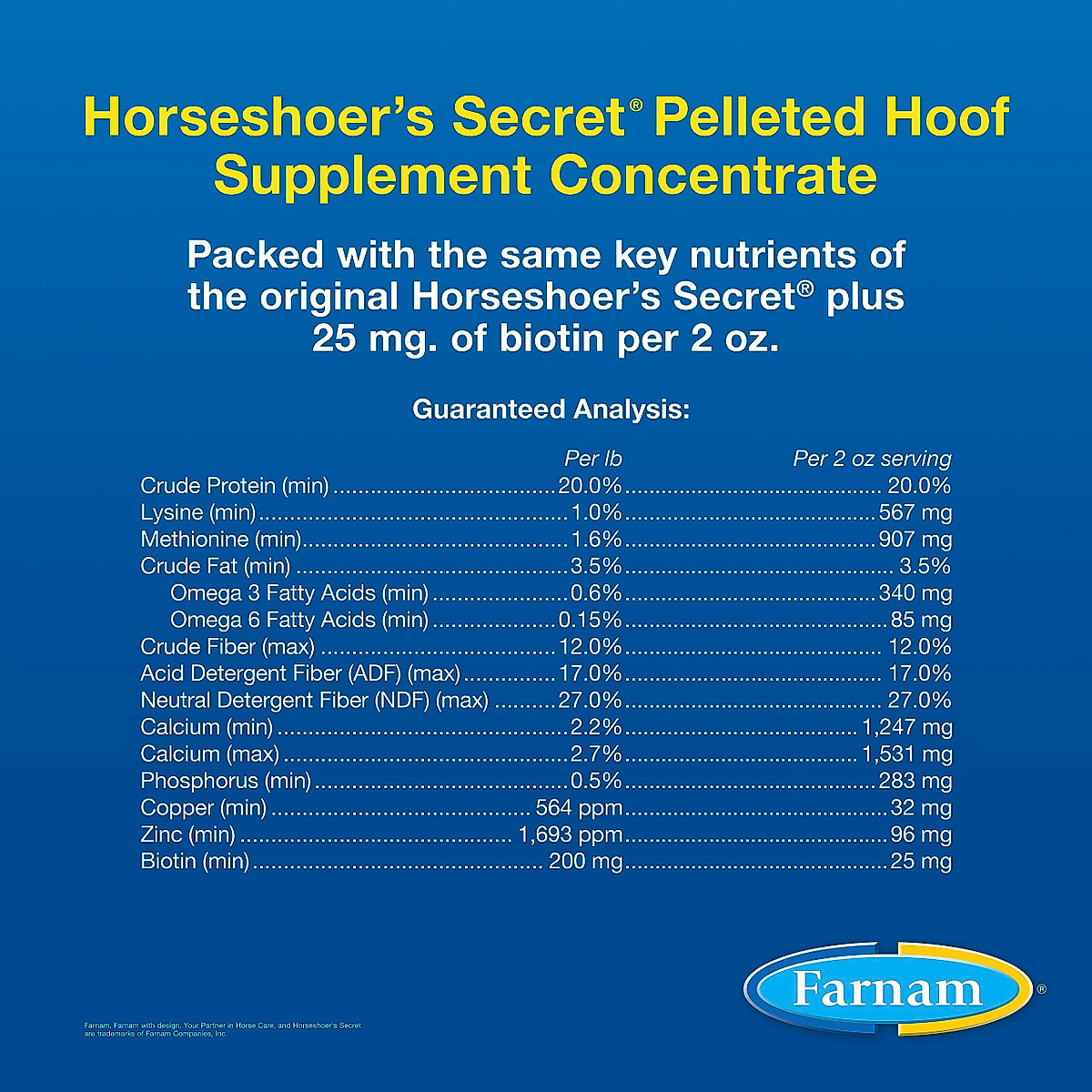 Farnam Horseshoer's Secret Pelleted Hoof Supplements Concentrate, Economic formula with 25 mg. of biotin per 2 ounce serving, 11.25 lb, 90 day supply