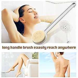 2Pack Back Scrubber for Shower, Qewro Stiff Bristles Dry Brushing Body Brush for exfoliating Back, Back Brush Long Handle for Shower Back Use Skin Washer Lymphatic Drainage, Bath Brush for Men Women