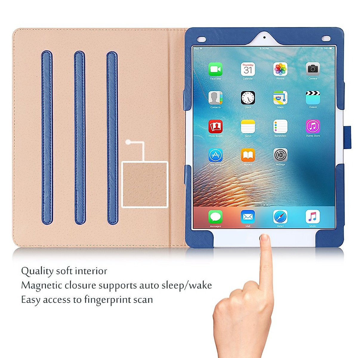 ProCase for iPad Pro 9.7 Case 2016 (Old Model), PU Leather Stand Folio Cover for iPad Pro 9.7 Inch (A1673/A1674/A1675) with 3 Viewing Angles & Pencil Holder & Document Card Pocket -Navy