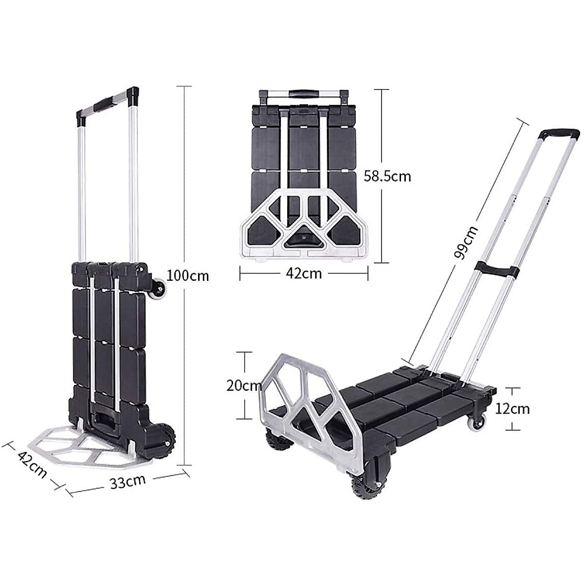 GAOFD Four Wheel Plastic Trolley Moving Delivery Load Heavy Truck Folding Tablet Portable Small Car Car Supplies/Black/Large