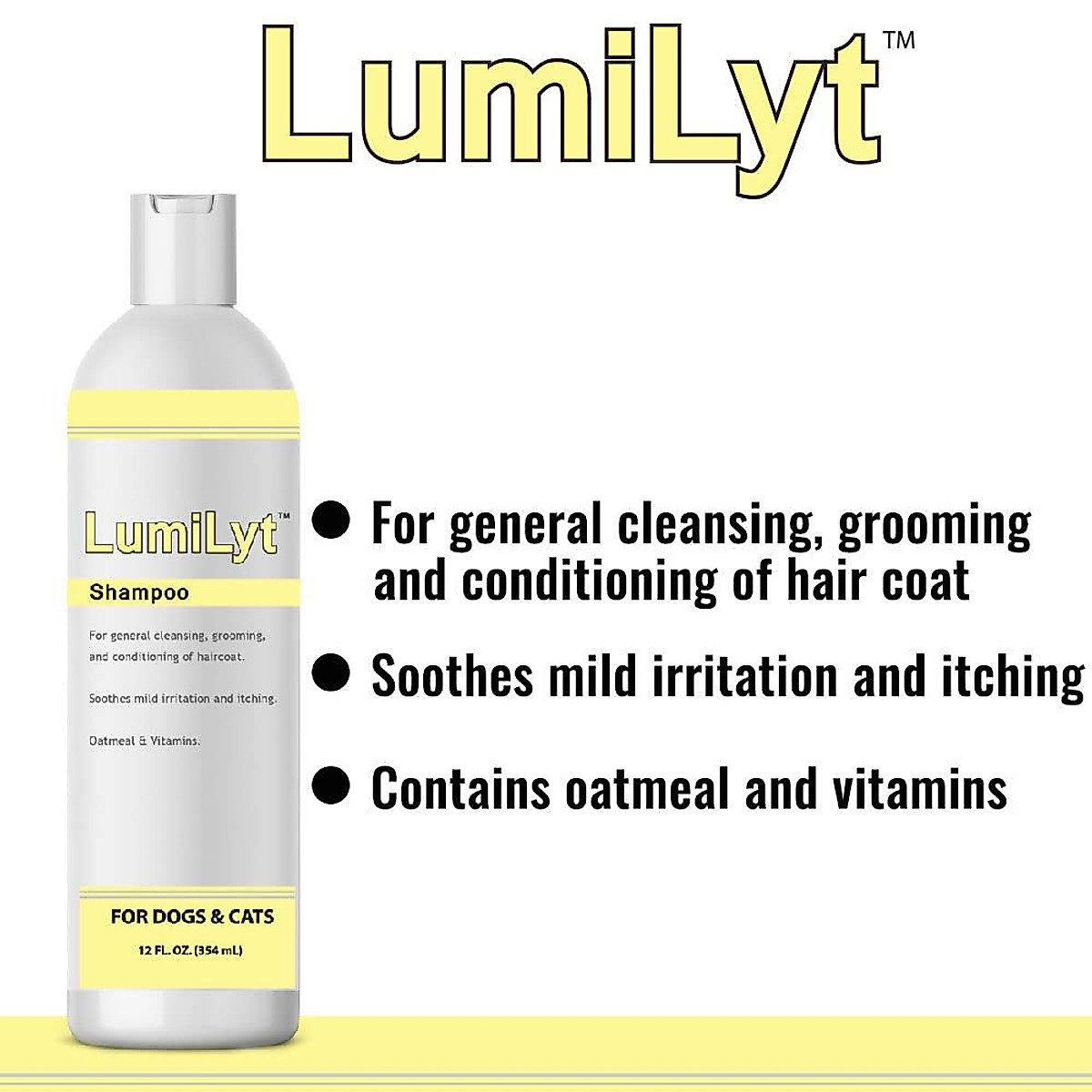 LumiLyt Shampoo - General Cleansing, Grooming, & Conditioning Pet's Hair Coat - Effective for Both Cats & Dogs - Contains Oatmeal & Vitamins, 12 fl oz