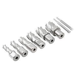 Accusize Industrial Tools Hss Professional Annular Cutter Set 1'' Cutting Depth, 7/16'' to 1-1/16'' with 3/4'' Weldon Shank, 8 Pc Set, HSS1-0000