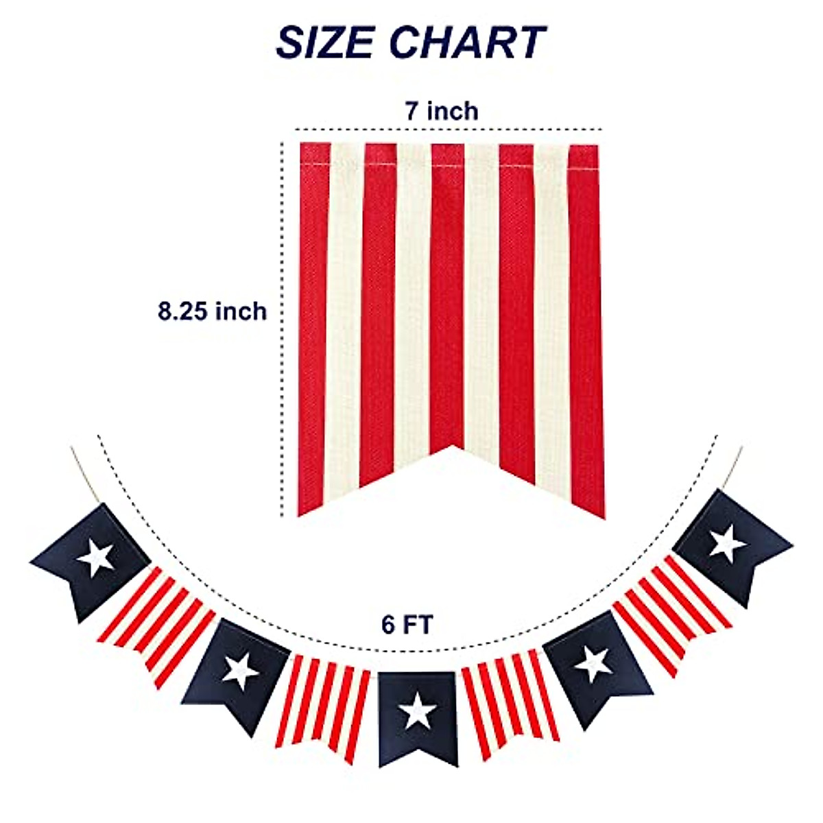 6ft Handmade Patriotic Burlap Banner DecorSea July 4 th Decor Burlap Banner USA Bunting American Flag Banners Garlands for Mantel Fireplace Decorations