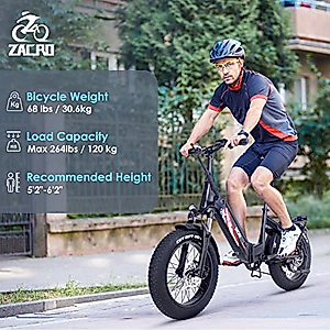 Zacro Fat Tire Folding Electric Bike for Adults, Upgraded 500W Ebike with 48V 15Ah Samsung Battery, IPX4 Waterproof 20MPH 20” Bicycle with Dual Shock Absorber for Mountain Commuter