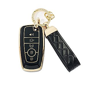AKIYHIEI for Ford Key Fob Cover with Keychain, Key Shell Case for Ford Edge Escape Expedition Explorer Fusion Mustang Ranger F-150 F-250 Smart 3 4 5 Buttons (Black)