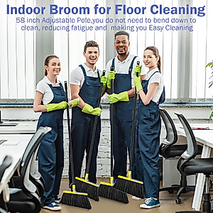 Roshtia 8 Pcs Heavy Duty Broom Set 58 Inch Outdoor Indoor Broom Commercial Stiff Broom with Long Handle Angle Broom Garage Broom Concrete Broom Outside Broom Outdoor Brooms for Sweeping Patio (Yellow)