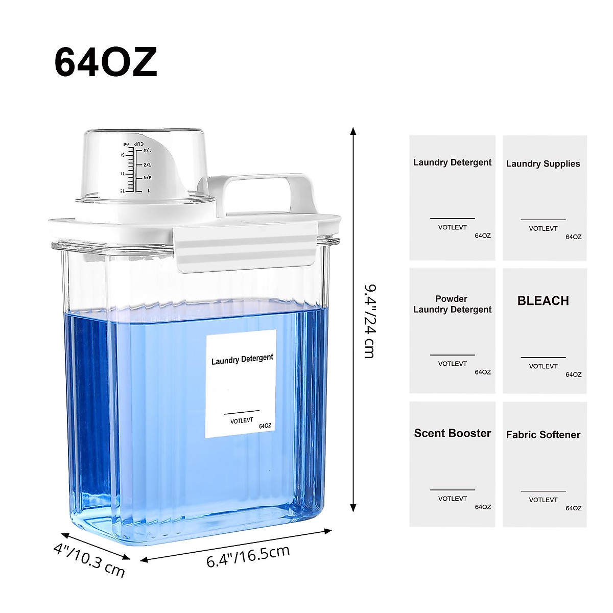 VOTLEVT 64OZ Liquid Laundry Detergent Dispenser, Laundry Soap Dispenser, Clear Plastic Fabric Softener Holder and Container, Laundry Room Organization and Storage, 2 Pack