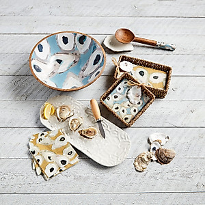 Mud Pie Metal Enamel Oyster, rest 5 1/4" x 3 3/4" | spoon 11", BLUE