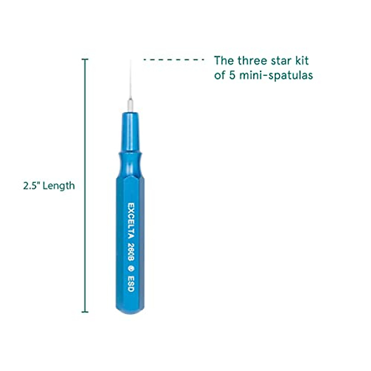 Excelta 260K-ESD Mini Spatula, Straight Aluminum Handle Spatula, Three Star, Stainless Steel, 0.25" Height, 0.25" Wide, 2.5" Length