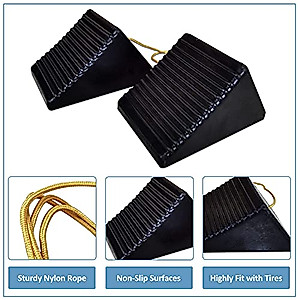 HOXWELL Rubber Wheel Chock with Rope Set of 4pcs, Heavy Duty RV Tire Chocks for Travel Trailers, Camper, Small Airplant, Cars, Motorcycle and Truck 4 Packs, 8" Length x 5" Width x 4" Height
