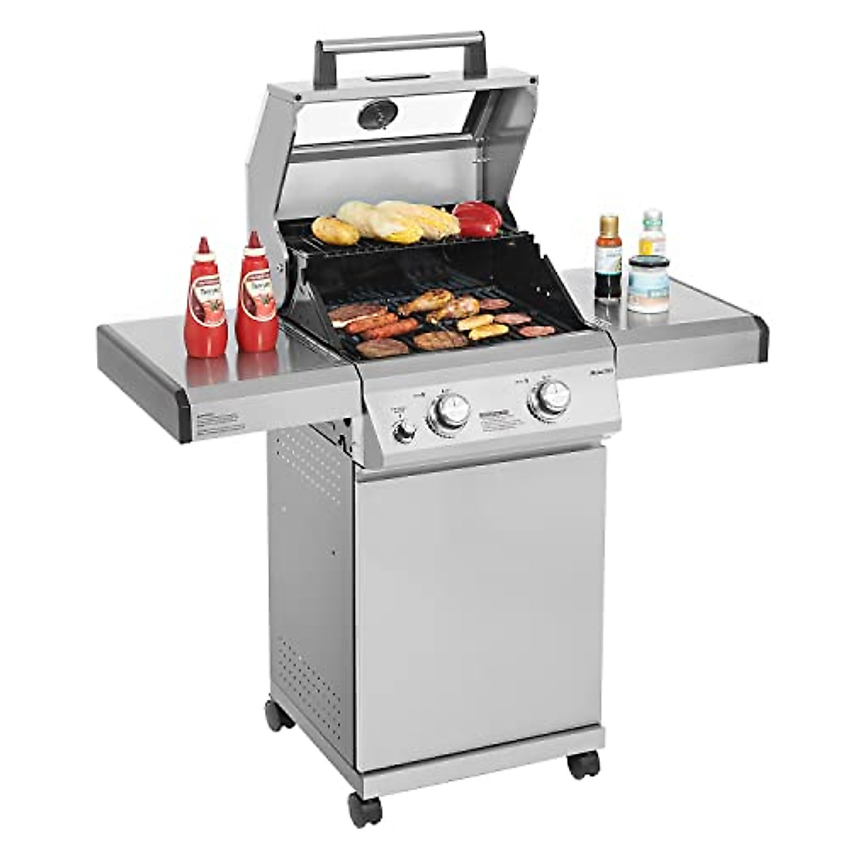 Monument Grills 14633 2-Burner Stainless Steel Liquid Propane Gas Grill with Clear View Lid, LED Controls Mesa 200