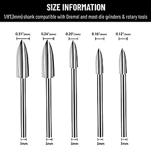 Wood Carving Tools, 5 PCS HSS Engraving Drill Bit Set Wood Crafts Grinding Woodworking Tool 1/8” Shank Universal Fitment for Rotary Tools