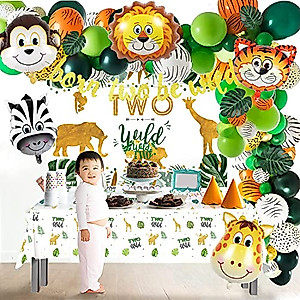 NAIWOXI Two Wild Birthday Decorations - Safari Jungle Theme 2nd Birthday Party Supplies Includes Banner, Backdrop, Balloons Arch, Tablecloth, Topper, Two Wild Jungle Safari Theme Party Decorations