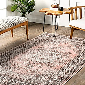 nuLOOM CIA Floral Stain-Resistant Machine Washable Area Rug, 8x10, Pink