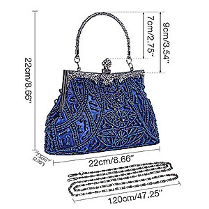 KISSCHIC Clutch Purses for Women Vintage Beaded Clutches Purses Evening Handbags for Wedding Party (Navy Blue)