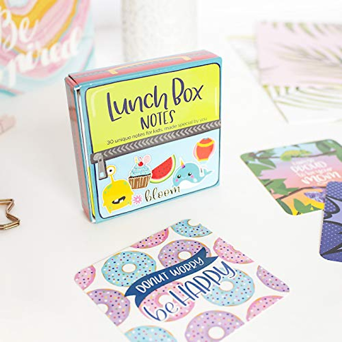 bloom daily planners Lunch Box Note Card Deck - Cute Sentimental Quote Cards for Kids - Set of Thirty 3" x 3" Cards - Assorted Designs
