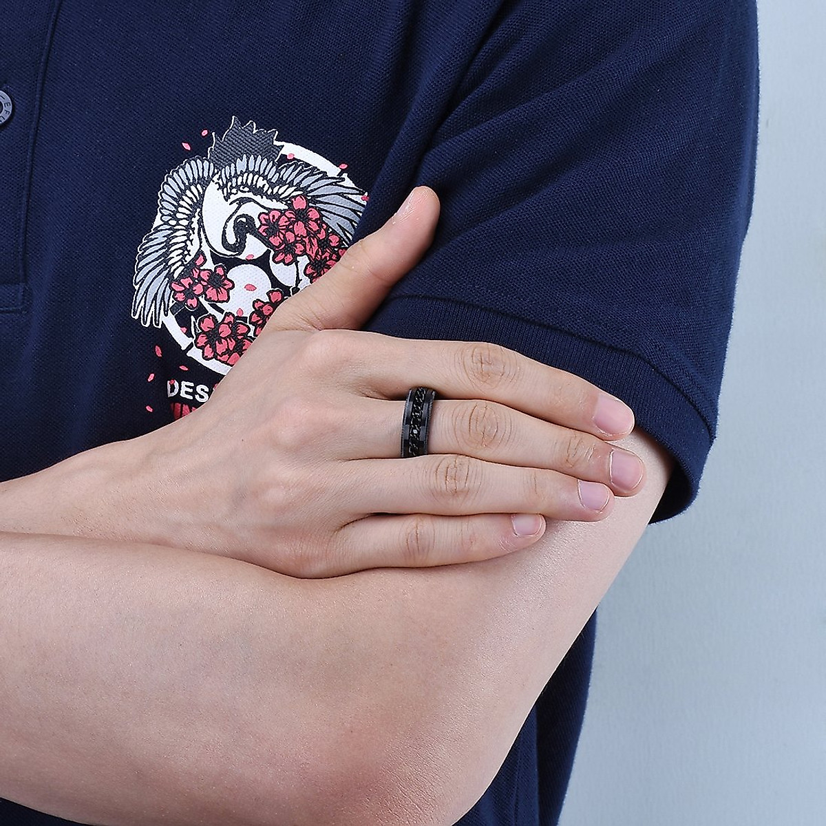 King Will INTERTWINE 8mm Spinner Ring Black Stainless Steel Fidget Ring Anxiety Ring For Men Size 7