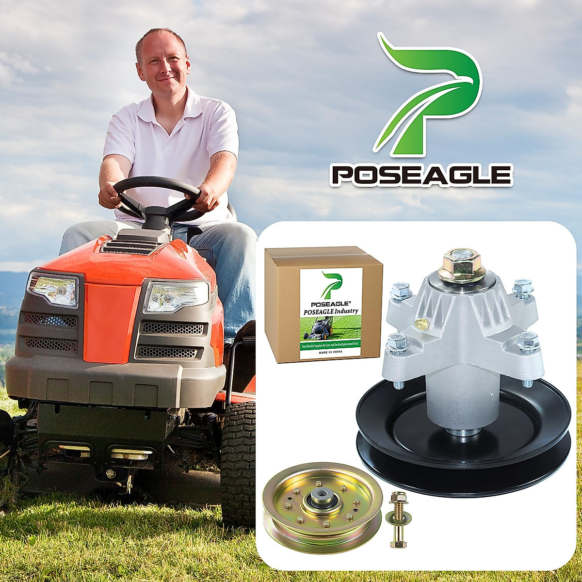 POSEAGLE 918-04456B Spindle Assembly with 756-04129B Idler Pulley Replaces 618-04456, 618-04461, 918-04456, 918-04456A, 753-08171, 753-08068, 756-04129 for Toro LX420, LX425, Cub Cadet LT1042 Tractors